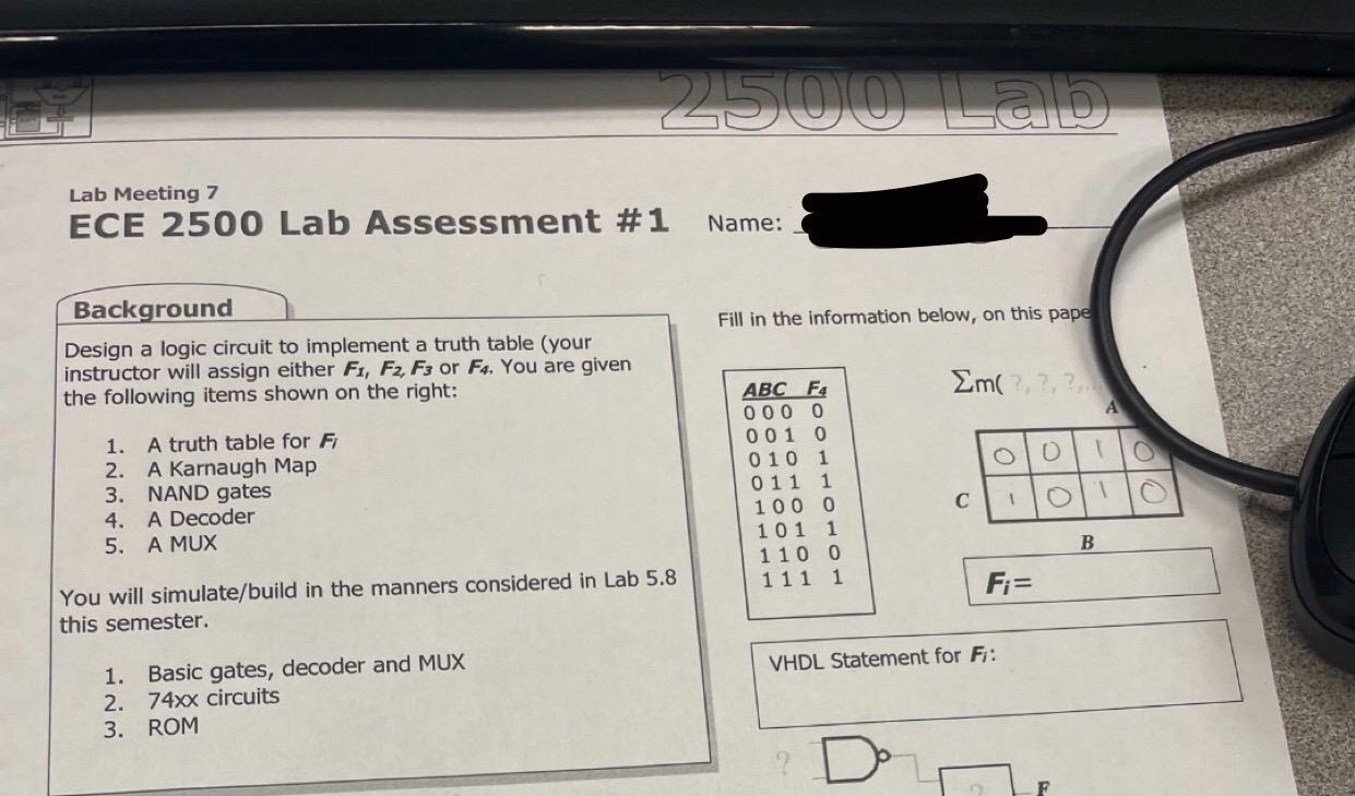 Solved 2500 Lab Lab Meeting 7 ECE 2500 Lab Assessment #1 | Chegg.com