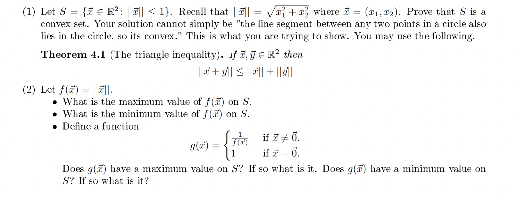 Solved (1) ﻿Let S={(vec(x))inR2:||(vec(x))||≤1}. ﻿Recall | Chegg.com