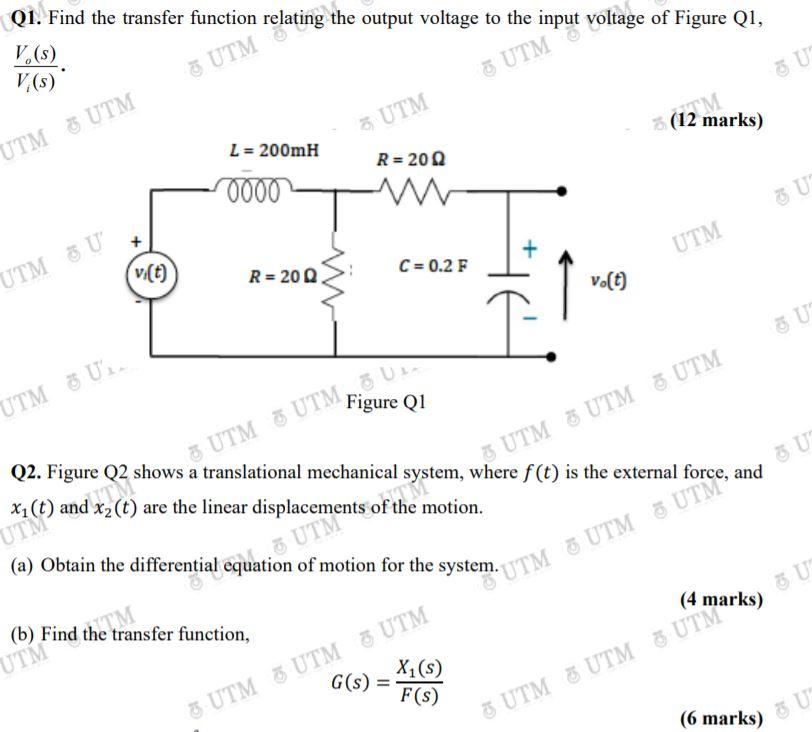 Solved Q1. Find the transfer function relating the output | Chegg.com