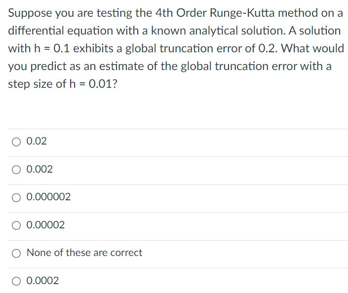 Solved Suppose you are testing the 4th Order Runge-Kutta | Chegg.com
