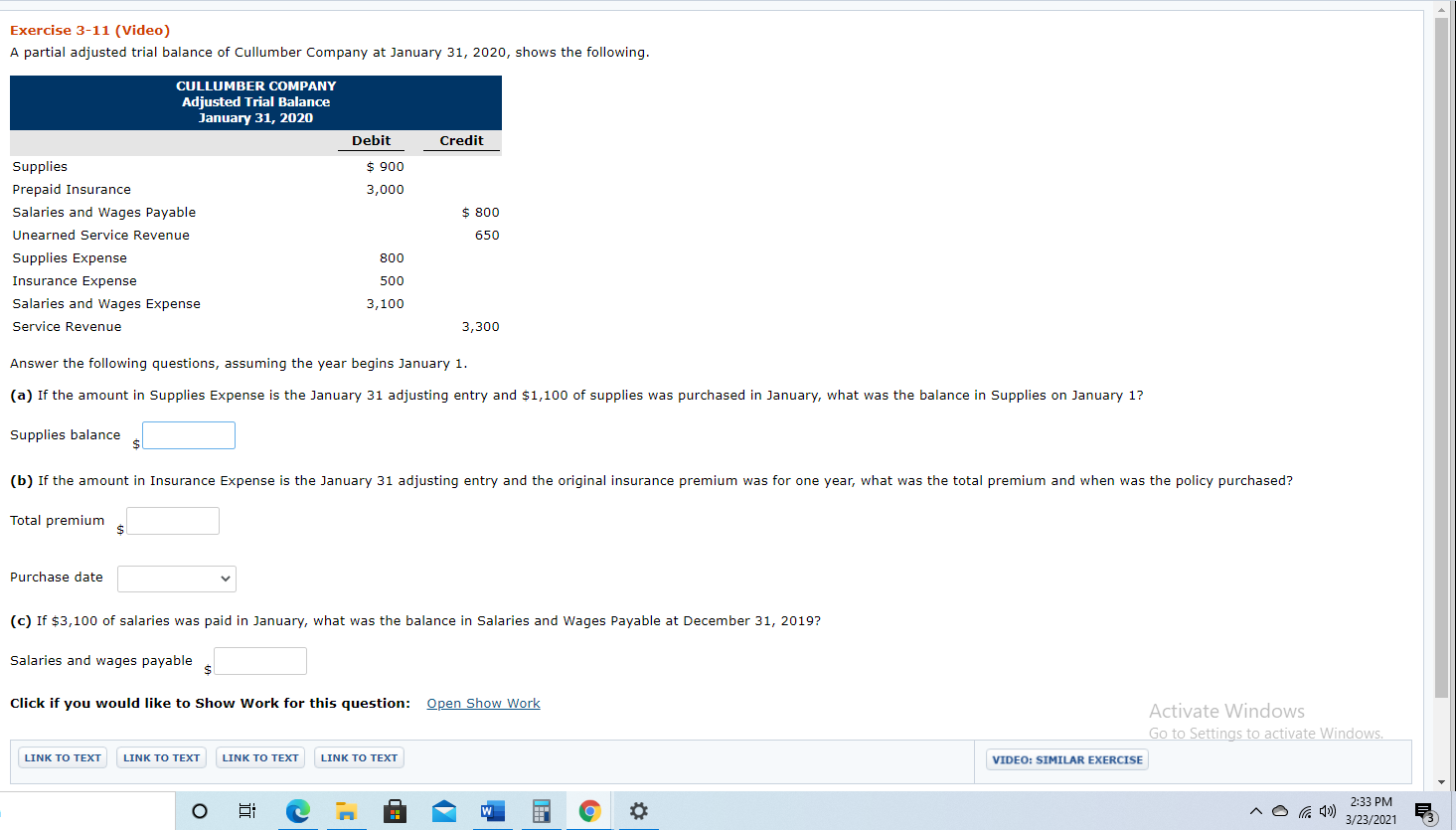 Solved Exercise 3-11 (Video) A partial adjusted trial | Chegg.com