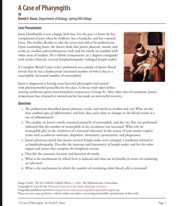 Solved A Case of Pharyngitis by David F. Dean, Department of | Chegg.com