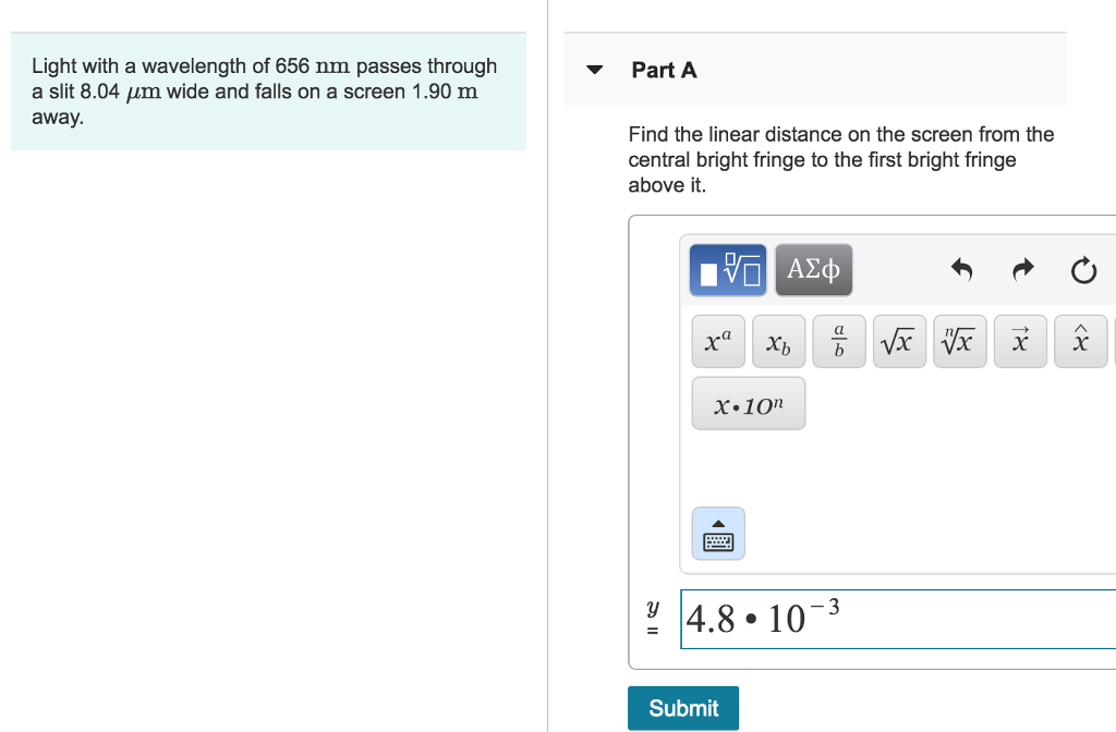 Solved Light with a wavelength of 656 nm passes through a | Chegg.com
