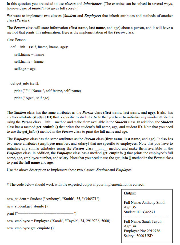 Solved In this question you are asked to use classes and | Chegg.com