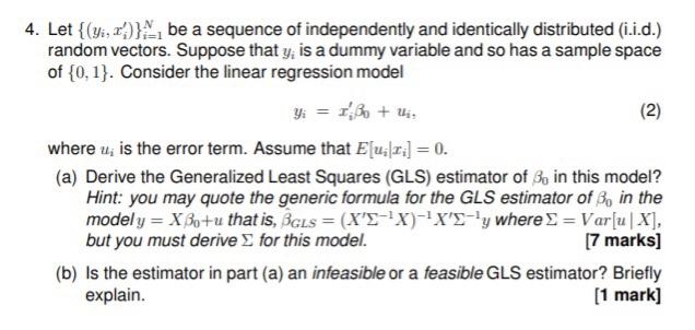 Solved Let {(yi,xi′)}i=1N be a sequence of independently and | Chegg.com