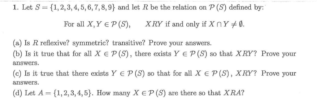 Solved 1. Let S 1,2,3,4,5,6,7,8,9} and let R be the relation | Chegg.com