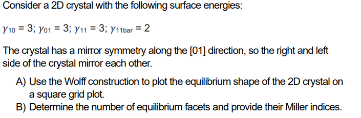 Consider a 2D crystal with the following surface | Chegg.com