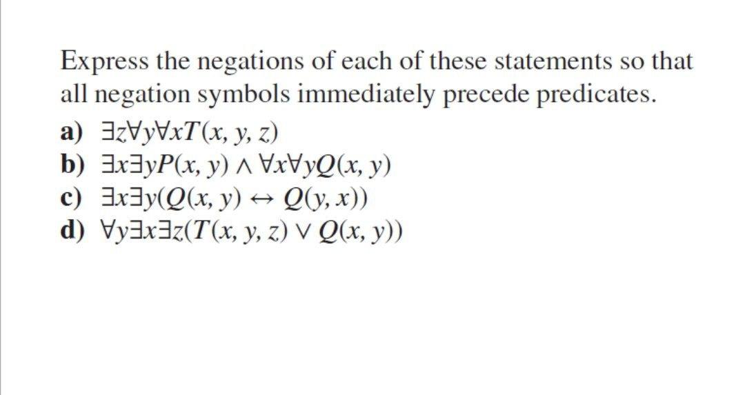 Solved Express the negations of each of these statements so | Chegg.com
