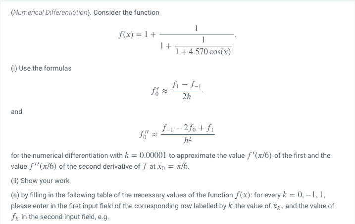 Solved (Numerical Differentiation). Consider the function | Chegg.com