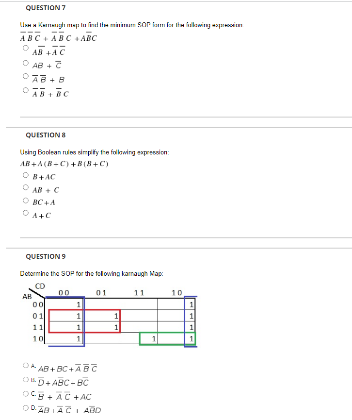 Solved Question 7 Use A Karnaugh Map To Find The Minimum Sop 