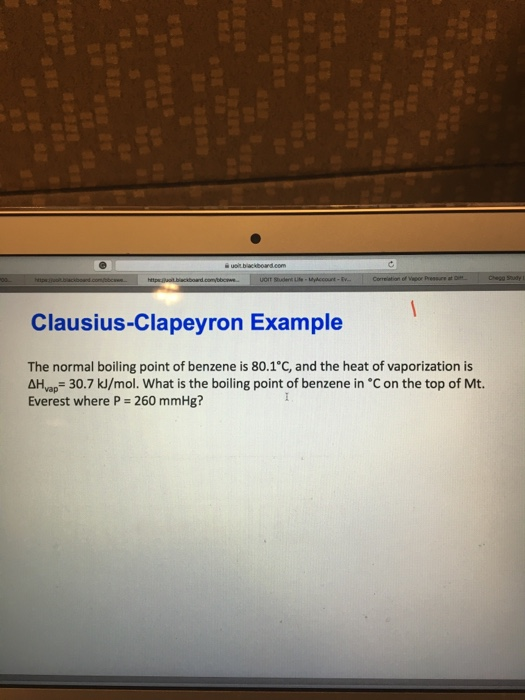 Solved Clausius-Clapeyron Example The normal boiling point | Chegg.com