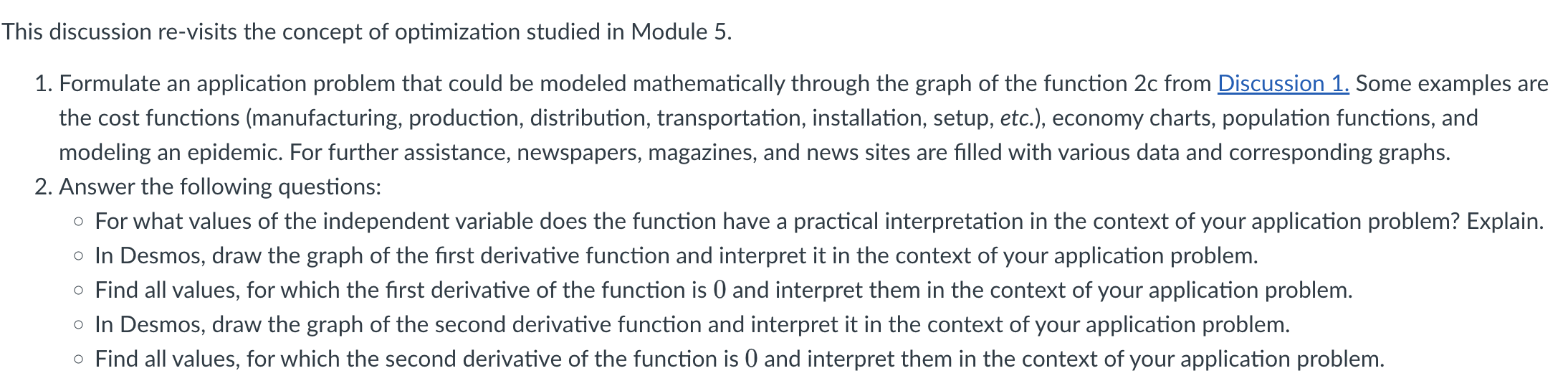 his discussion re-visits the concept of optimization | Chegg.com