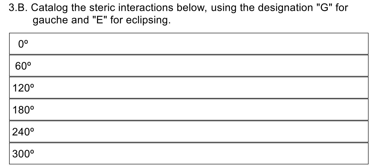 Solved 3.B. Catalog the steric interactions below, using the | Chegg.com