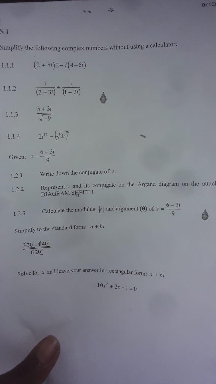 Solved 0710 -3- N1 Simplify the following complex numbers | Chegg.com
