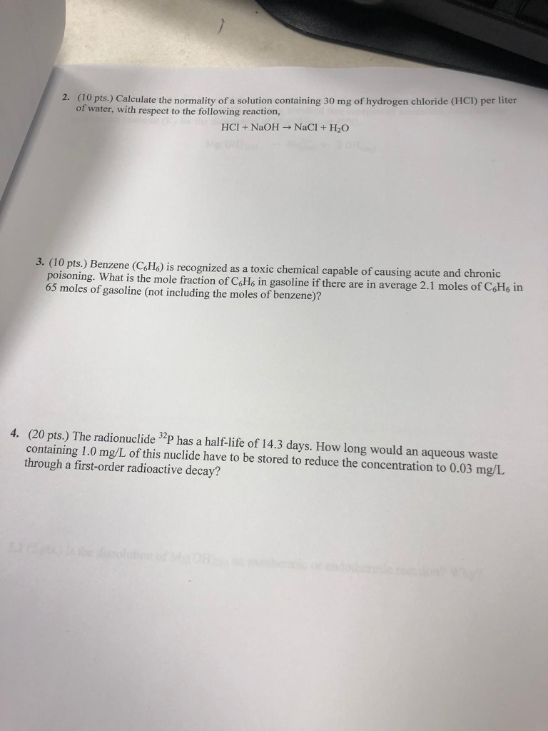 Solved (10 pts.) Calculate the normality of a solution | Chegg.com