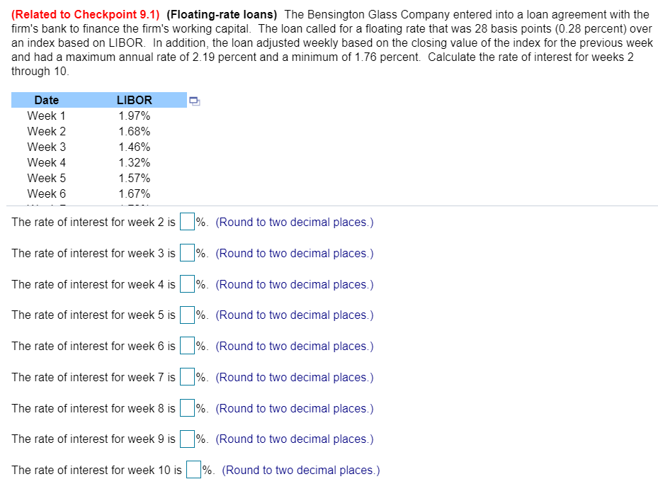 Solved (Related to Checkpoint 9.1) (Floating-rate loans) The | Chegg.com