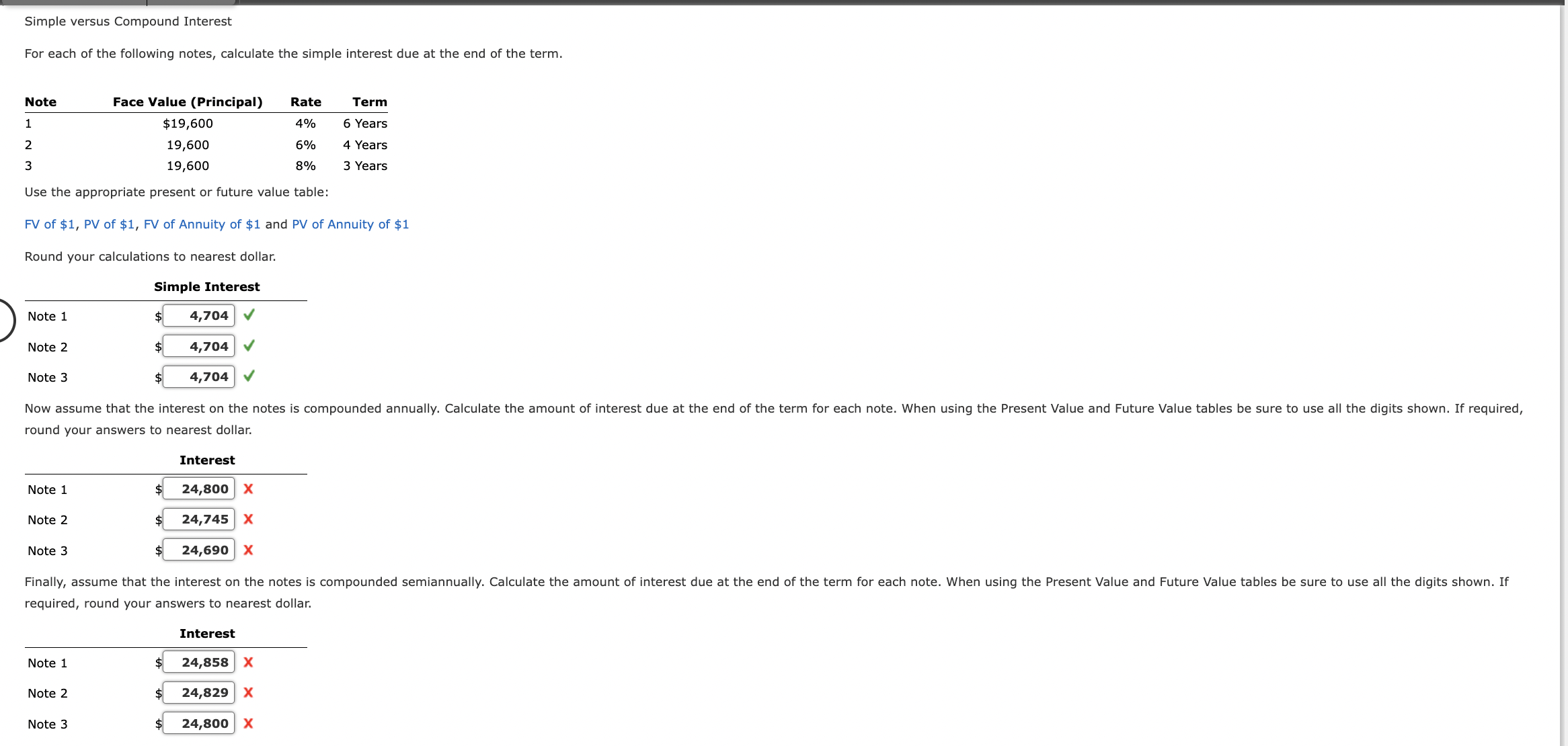 Solved Simple versus Compound Interest For each of the | Chegg.com