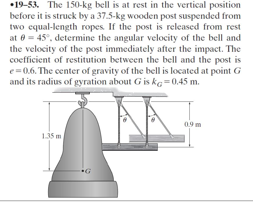 Solved •19–53. The 150-kg bell is at rest in the vertical | Chegg.com