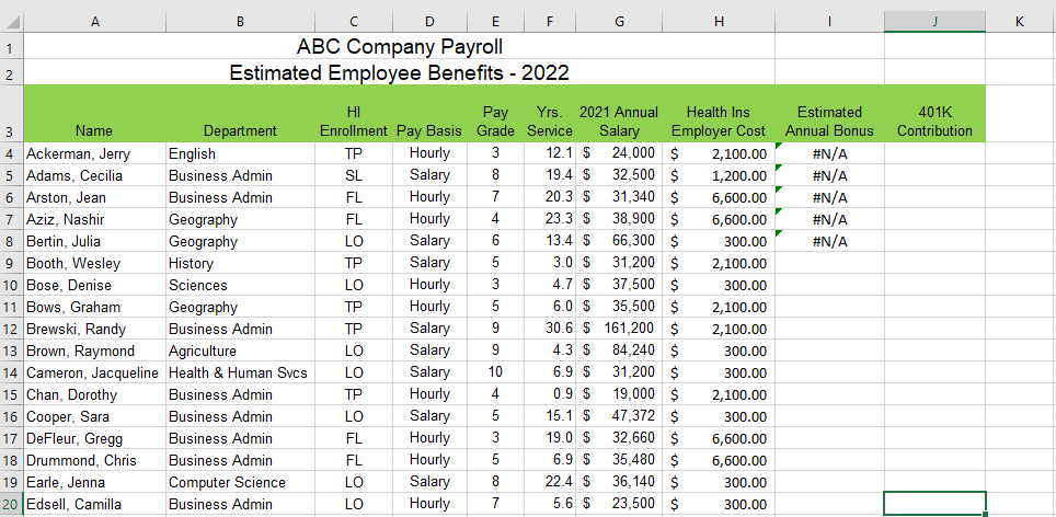 Solved • Write a formula (in column H) using the VLOOKUP() | Chegg.com