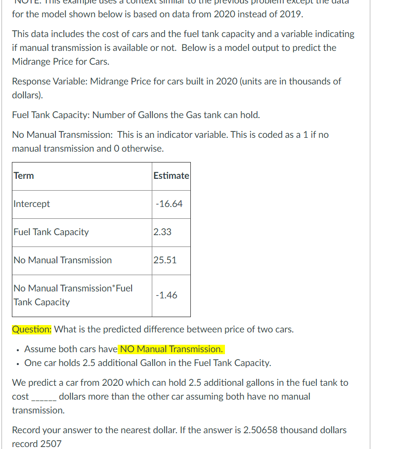Solved for the model shown below is based on data from 2020 | Chegg.com
