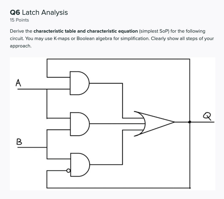 Solved Q6 Latch Analysis 15 Points Derive the characteristic | Chegg.com