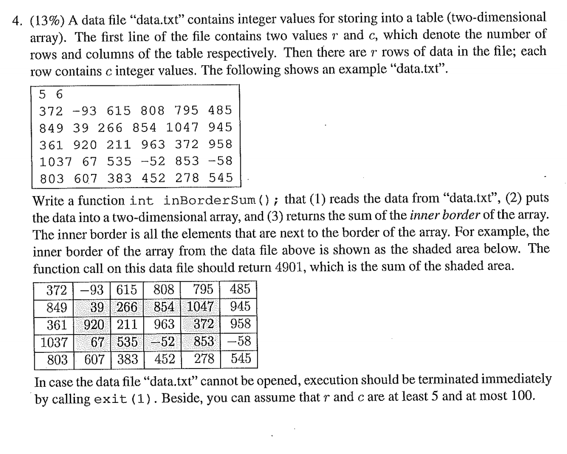 Solved 4. (13%) A data file "data.txt" contains integer | Chegg.com