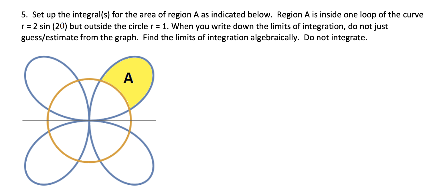 Solved 5. Set up the integral(s) for the area of region A as | Chegg.com