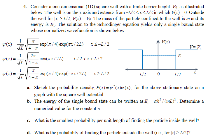 Solved 4. Consider a one-dimensional (1D) square well with a | Chegg.com