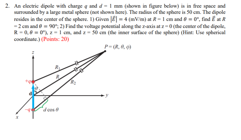 Solved = 2. An electric dipole with charge q and d = 1 mm | Chegg.com