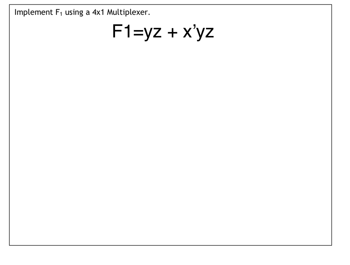 Solved Implement F1 ﻿using a 4×1 ﻿Multiplexer.F1=yz+x'yz | Chegg.com