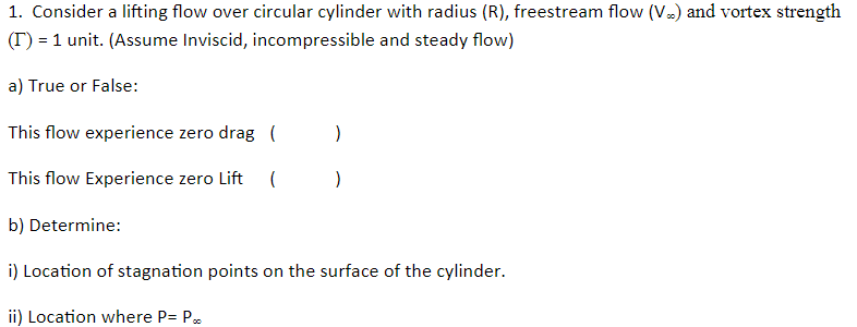 Solved 1. Consider a lifting flow over circular cylinder | Chegg.com
