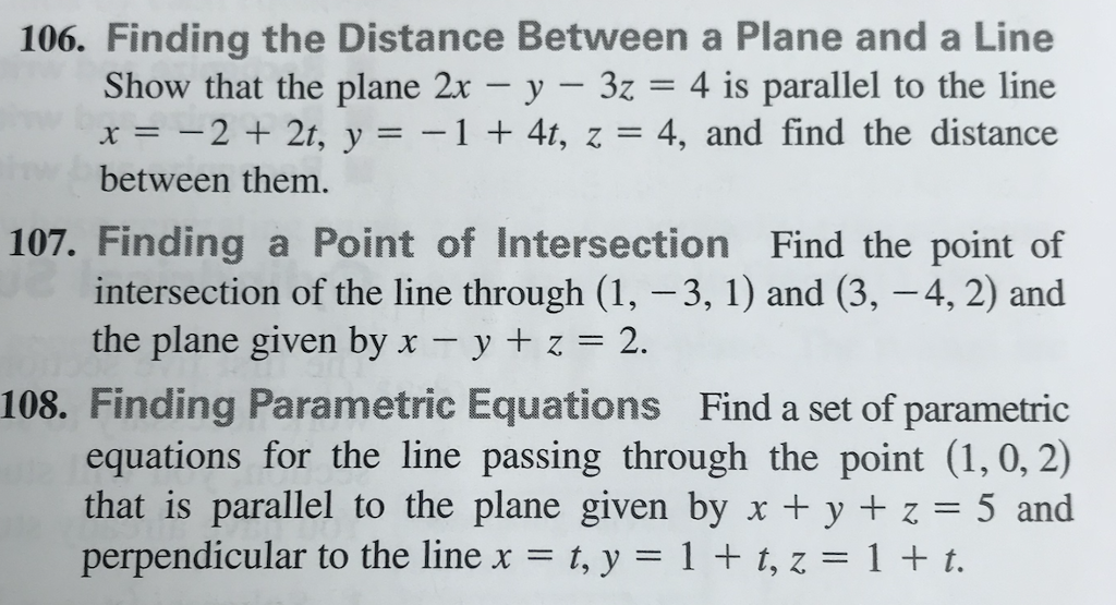 Solved 106. Finding the Distance Between a Plane and a Line | Chegg.com