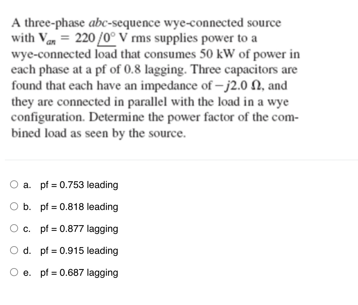 Solved A three-phase abc-sequence wye-connected source with | Chegg.com