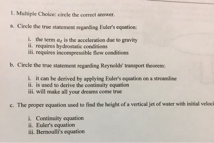 Solved 1. Multiple Choice: circle the correct answer. a. | Chegg.com