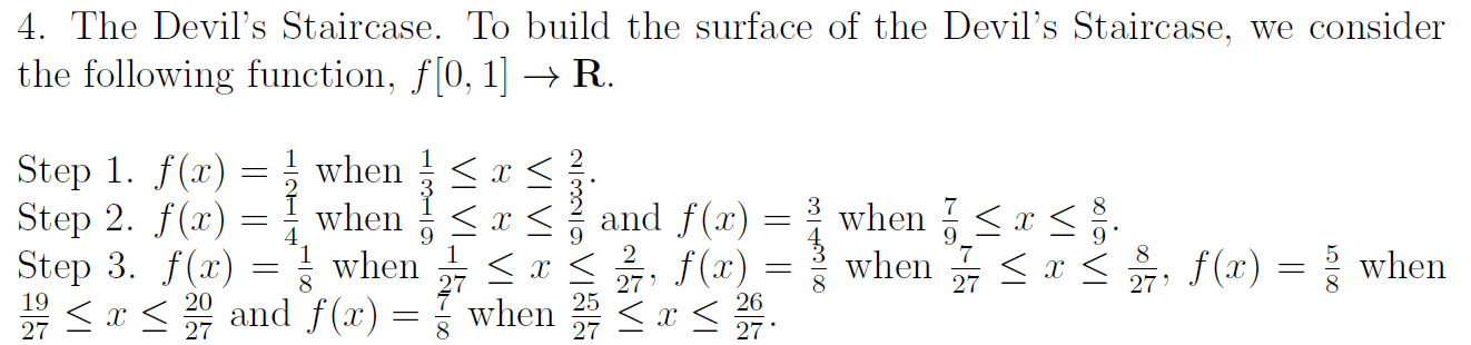 Solved 4. The Devil's Staircase. To build the surface of the | Chegg.com