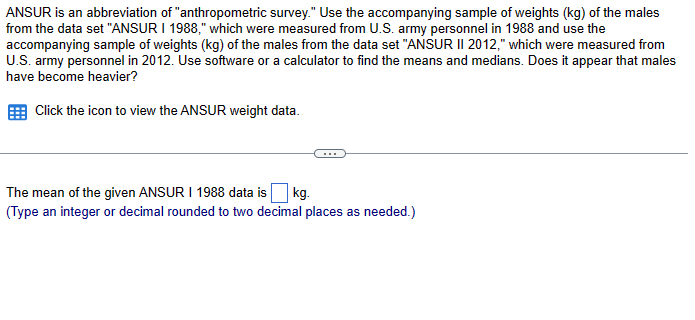 Solved ANSUR is an abbreviation of "anthropometric survey." | Chegg.com
