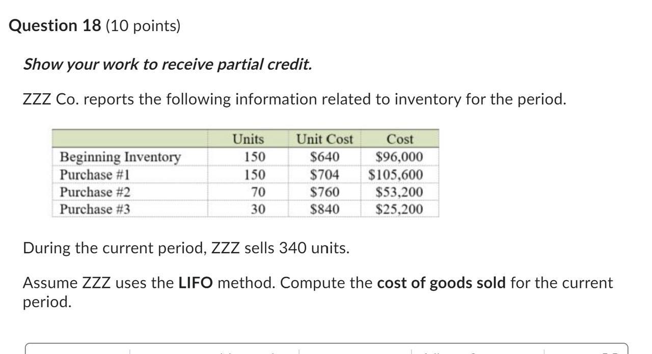 Solved Show your work to receive partial credit. ZZZ Co. | Chegg.com