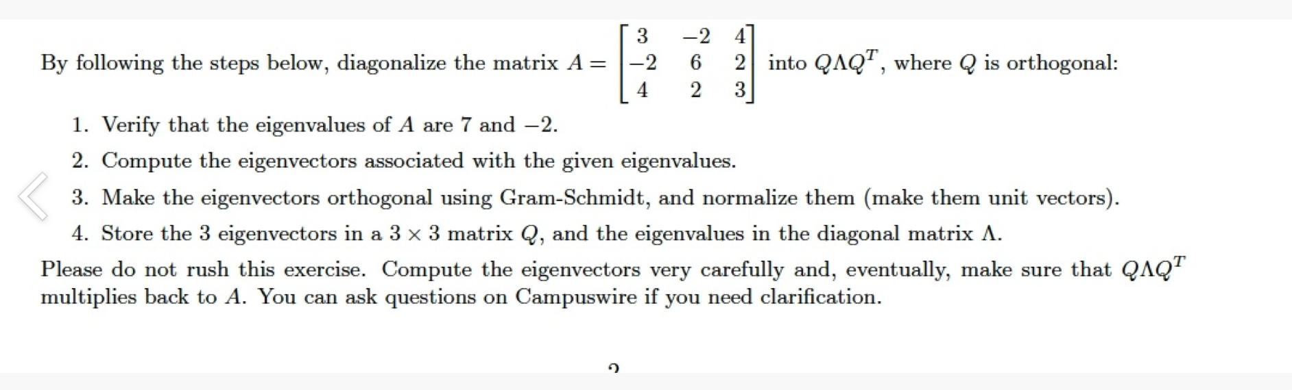 Solved By following the steps below, diagonalize the matrix | Chegg.com
