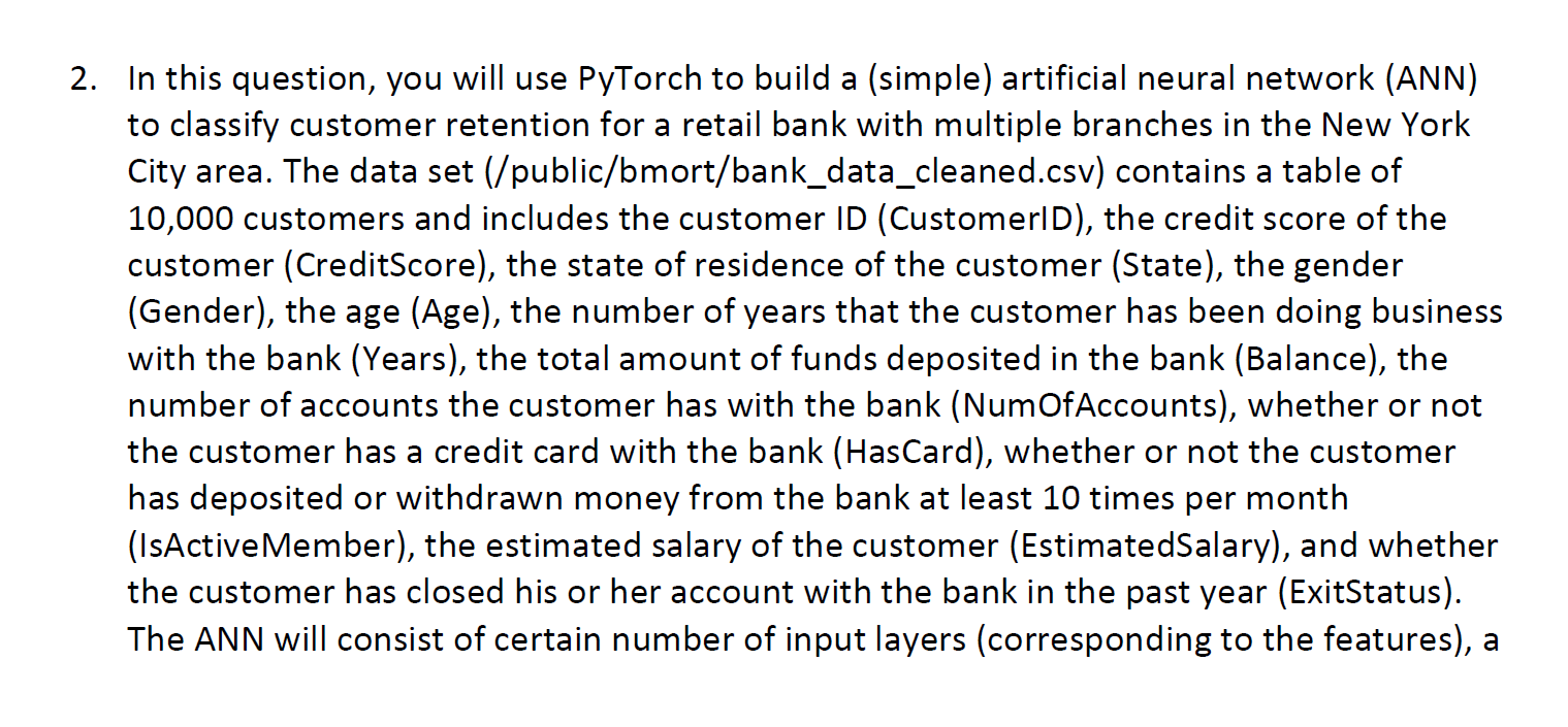 2. In this question, you will use PyTorch to build a | Chegg.com