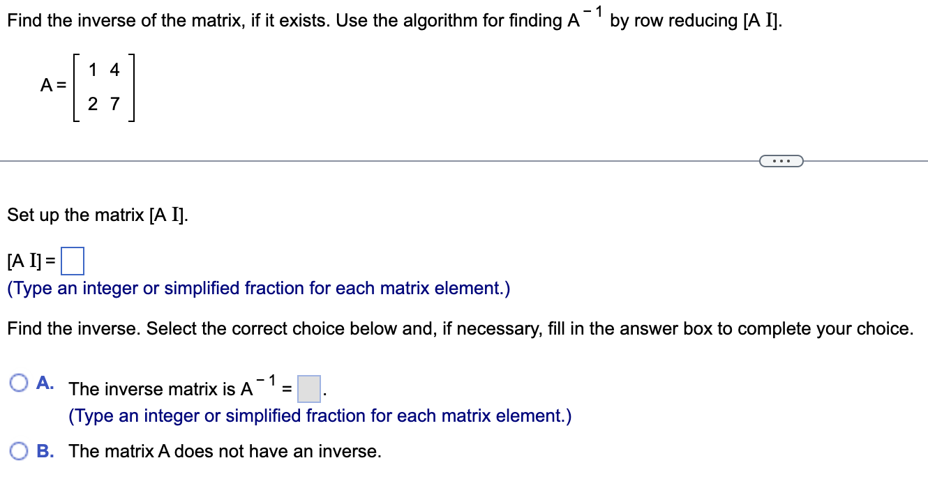 Solved Find the inverse of the matrix, if it exists. Use the | Chegg.com