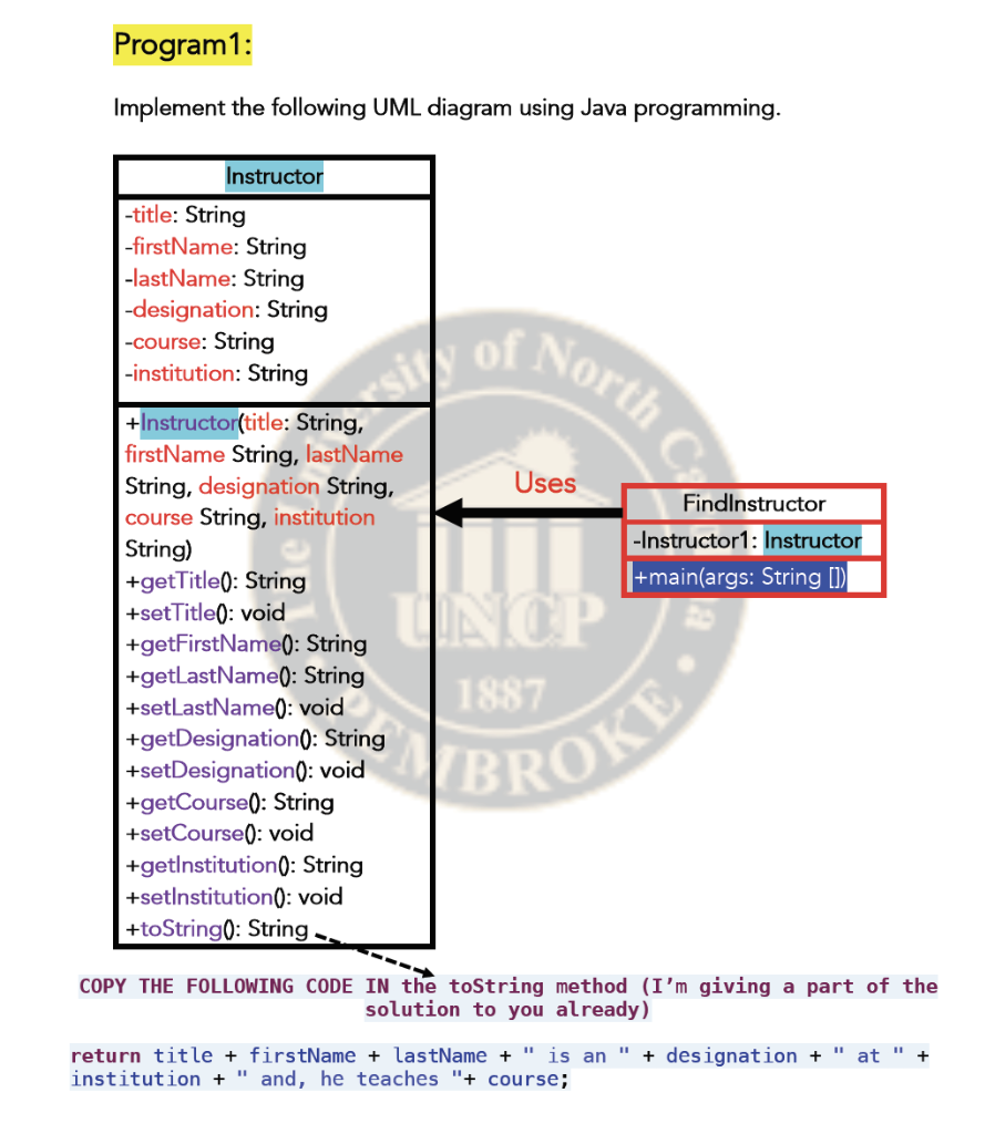 Solved Program1: Implement the following UML diagram using | Chegg.com