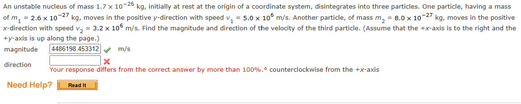 Solved An unstable nucleus of mass 1.7×10−26 kg, initially | Chegg.com