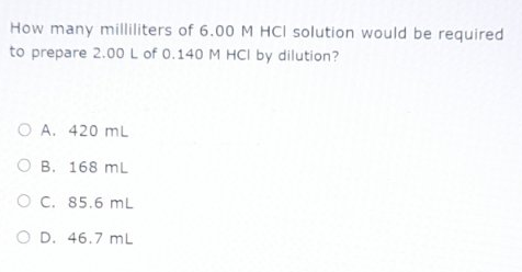 Solved How many milliliters of 6.00 M HCl solution would be | Chegg.com