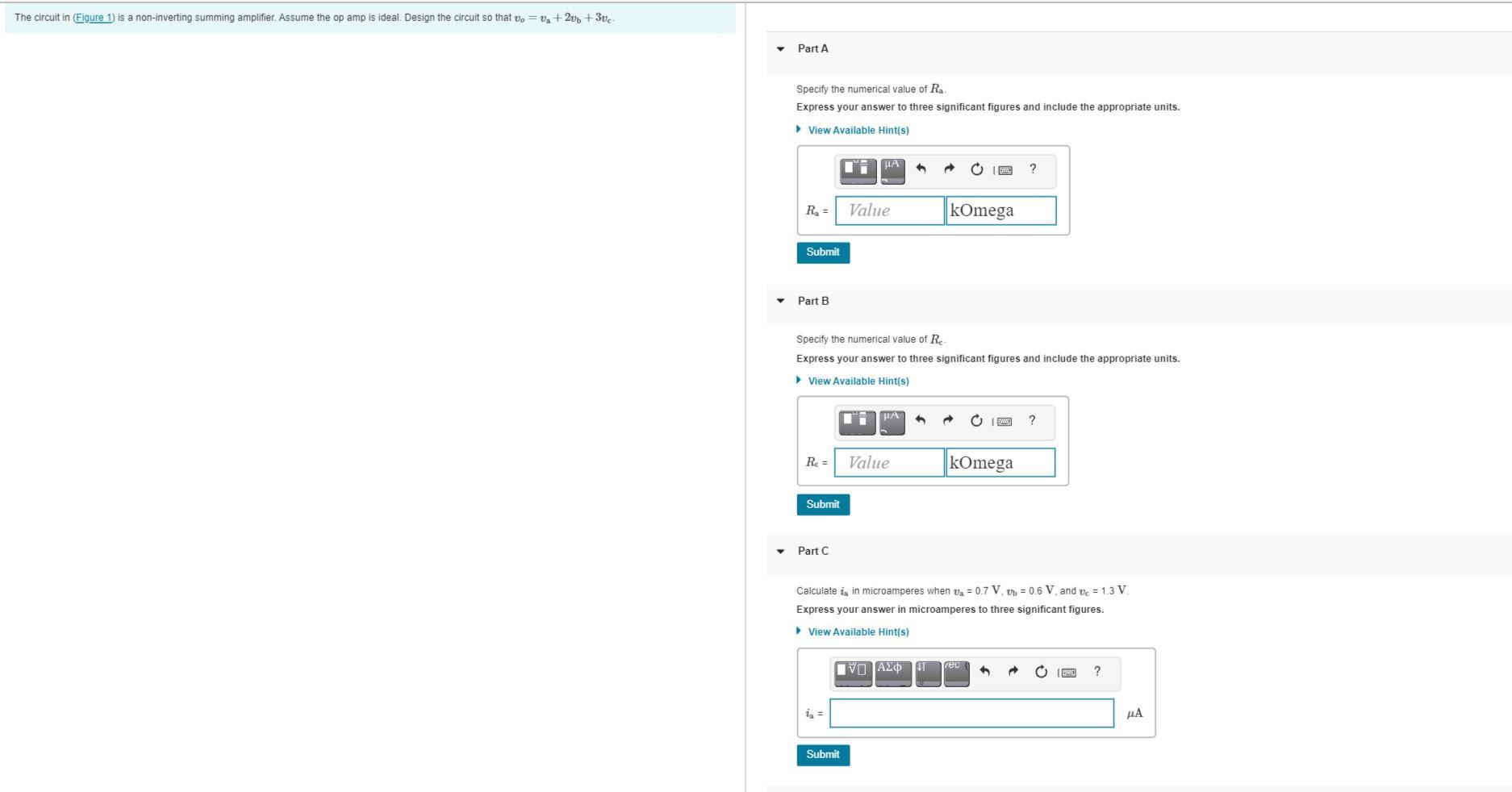 Solved The circuit in (Figure 1) is a non-inverting summing | Chegg.com