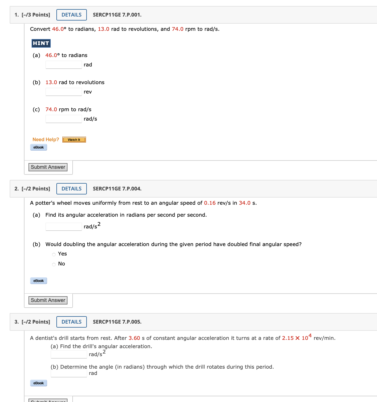 Solved Convert 46.0∘ to radians, 13.0 rad to revolutions, | Chegg.com
