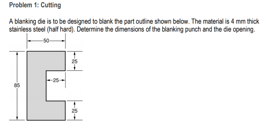 Solved Problem 1: Cutting A blanking die is to be designed | Chegg.com