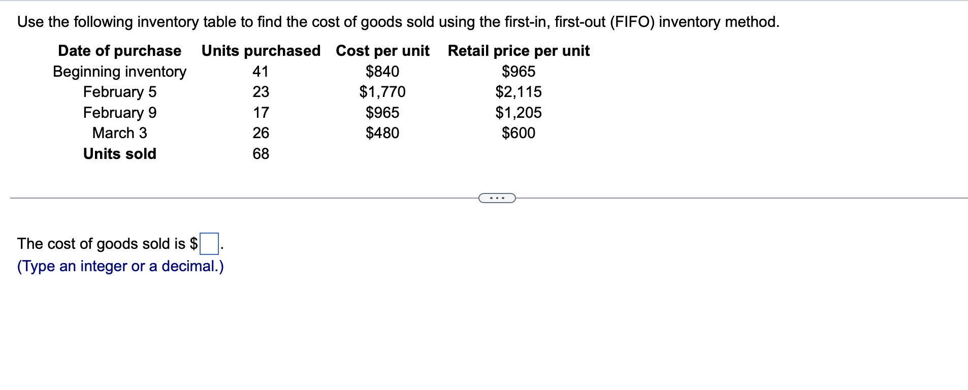 Solved Use the following inventory table to find the cost of | Chegg.com