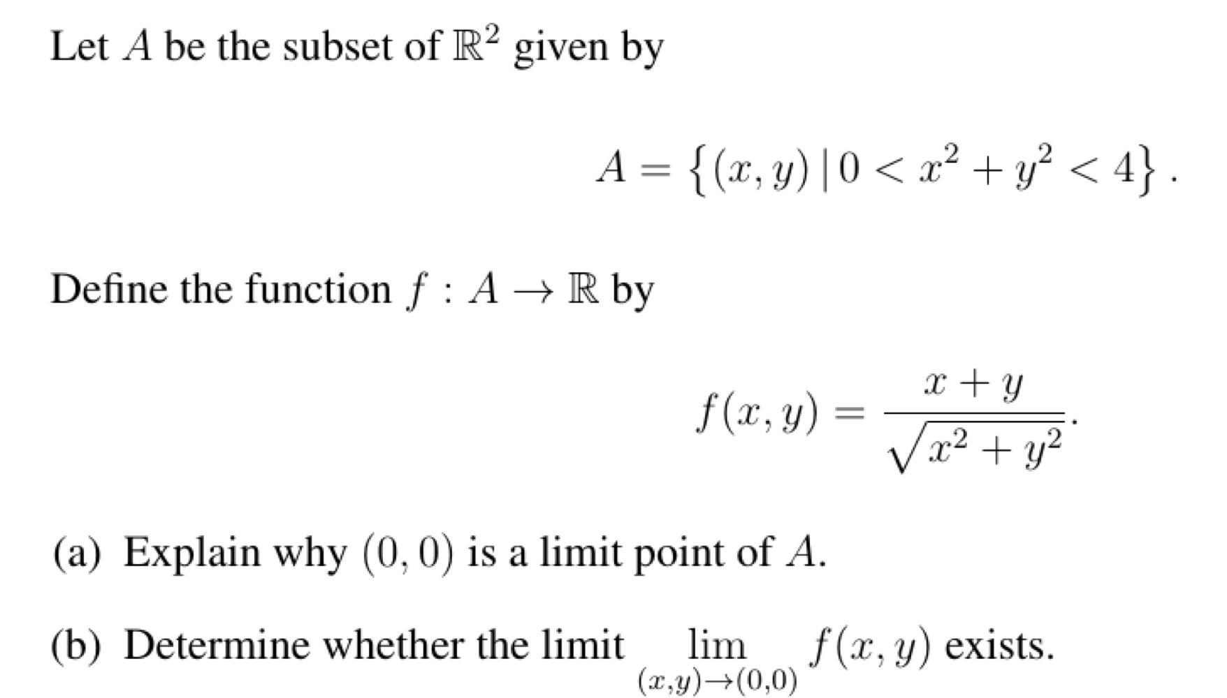 Solved Let A be the subset of R2 given by A = {(x, y) | 0