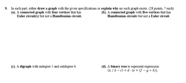Solved 9. In each part, either draw a graph with the given | Chegg.com