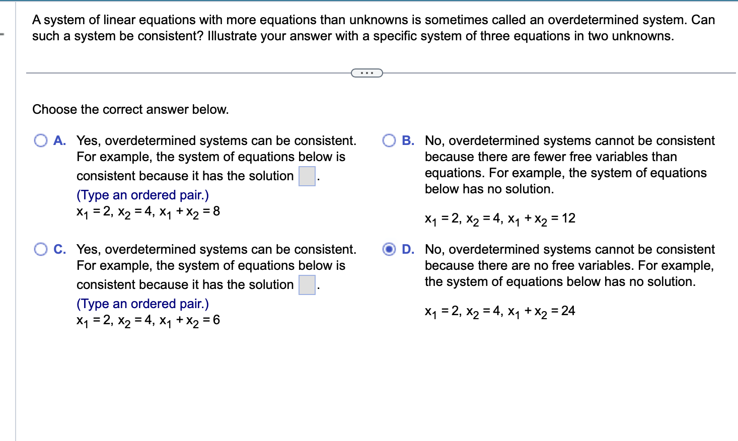 Solved A System Of Linear Equations With More Equations Than